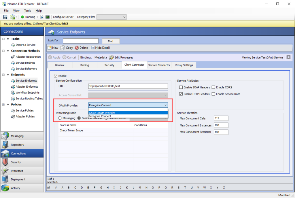 Securing Client Connector with OAuth - Peregrine Connect