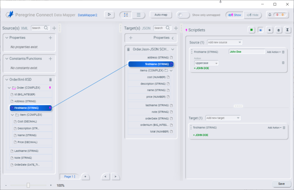 Mapping one source field to one target field - Peregrine Connect
