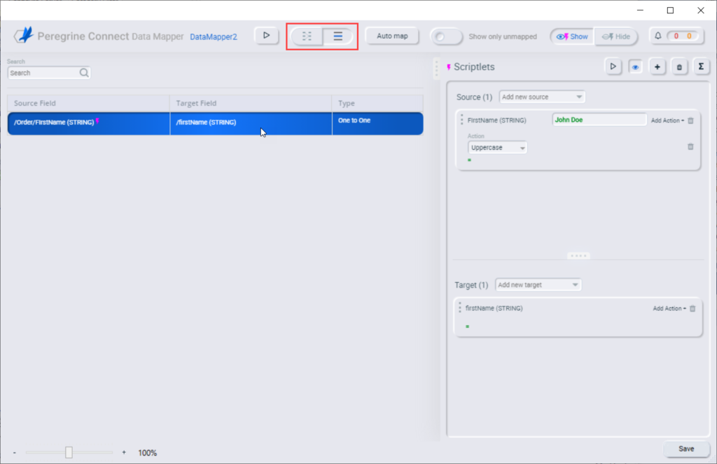 Mapping one source field to one target field - Peregrine Connect