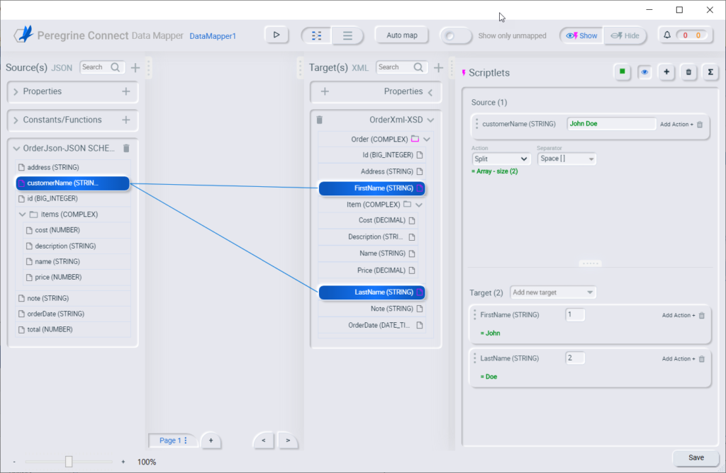Separating one source field into multiple target fields - Peregrine Connect