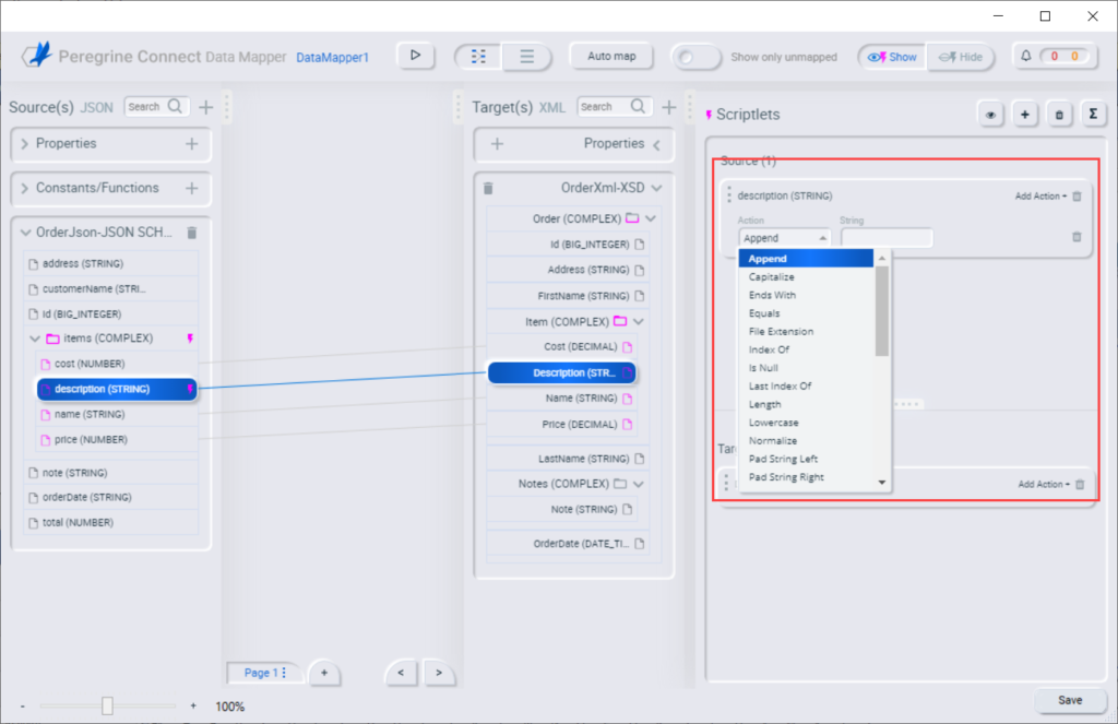 Transforming source or target data - Peregrine Connect