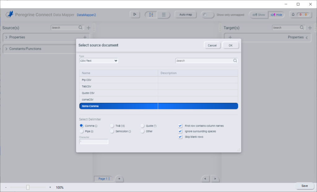 Importing data files into Data Mapper - Peregrine Connect