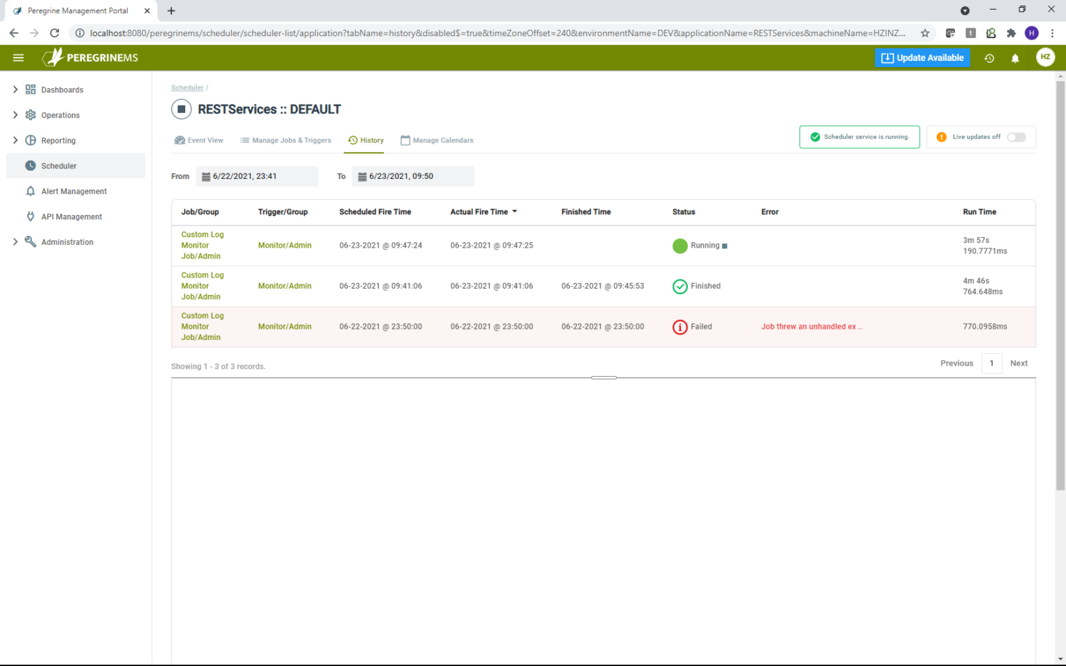 Scheduler Custom Job Sample - Peregrine Connect