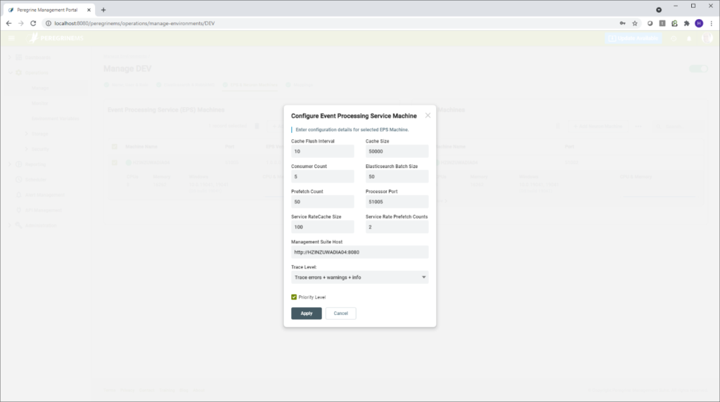 Environment Setup and Management - Peregrine Connect