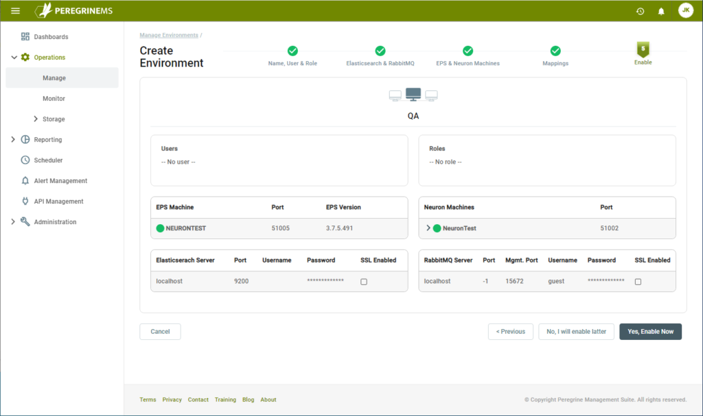 Environment Setup and Management - Peregrine Connect