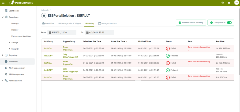 Scheduler - Peregrine Connect